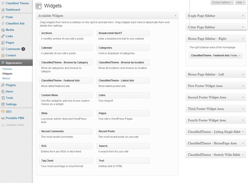 Classified Theme Home Page Setup